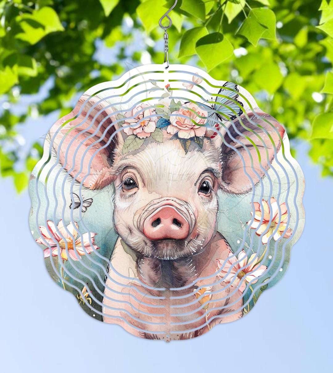 Pig, Wind Spinner, Piglet, Butterfly, Farm Animal, Metal, Hanging ...
