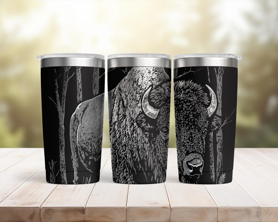 Woodland Animals Etch Bison Laser Engraved 20oz Stainless Steel Tumbler ...