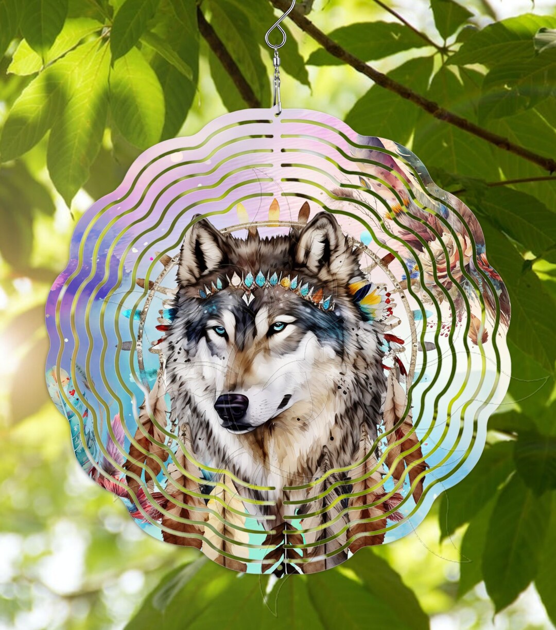 Boho Wolf Wind Spinner Beautiful 3D Metal Garden Patio Hanging - Etsy