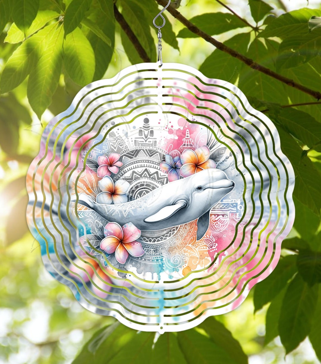 Dolphin Wind Spinner Sea Animals Floral Pretty 3D Metal Garden Yard ...