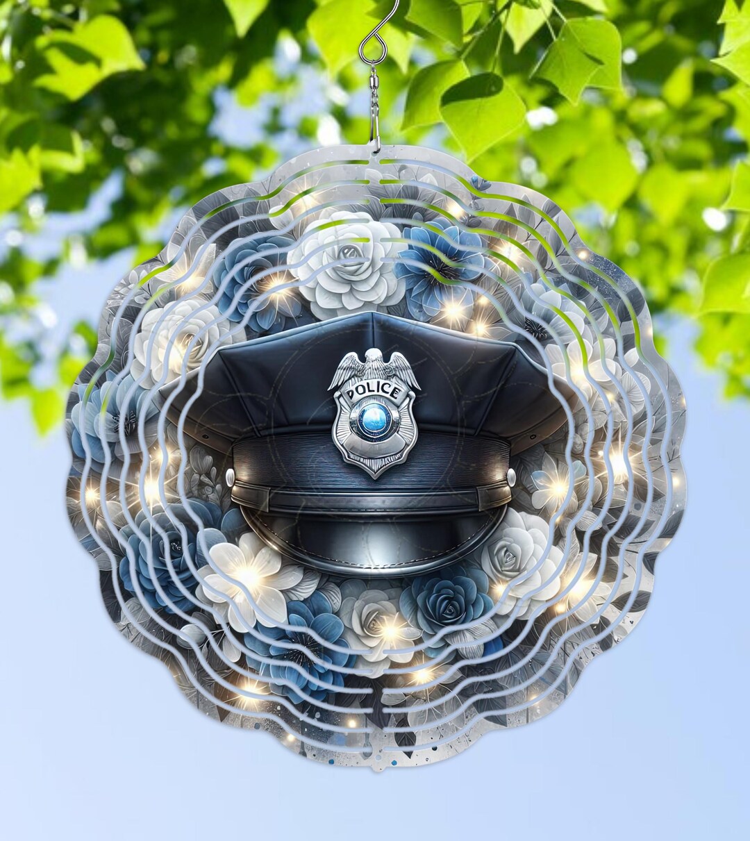 Wind Spinner Police Law Enforcement 3D Metal Garden Yard Patio Hanging ...