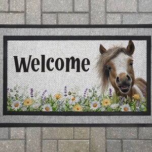 Horse Doormat Welcome Pony Flowers Country Life Horses Welcome Mat ...