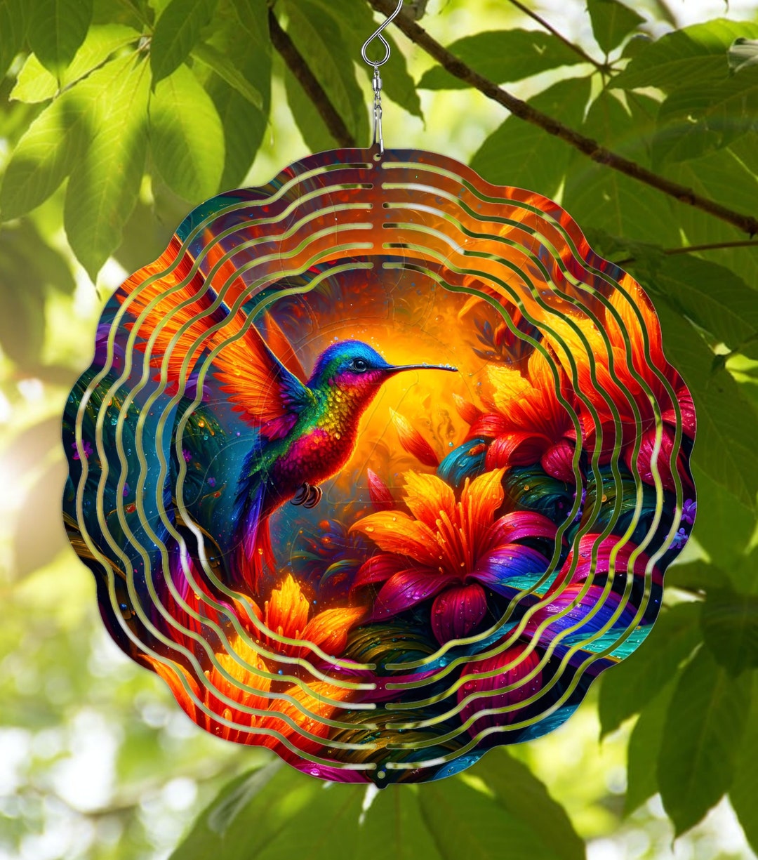 Hummingbird Wind Spinner Pretty 3D Metal Garden Yard Patio Hanging Bold ...