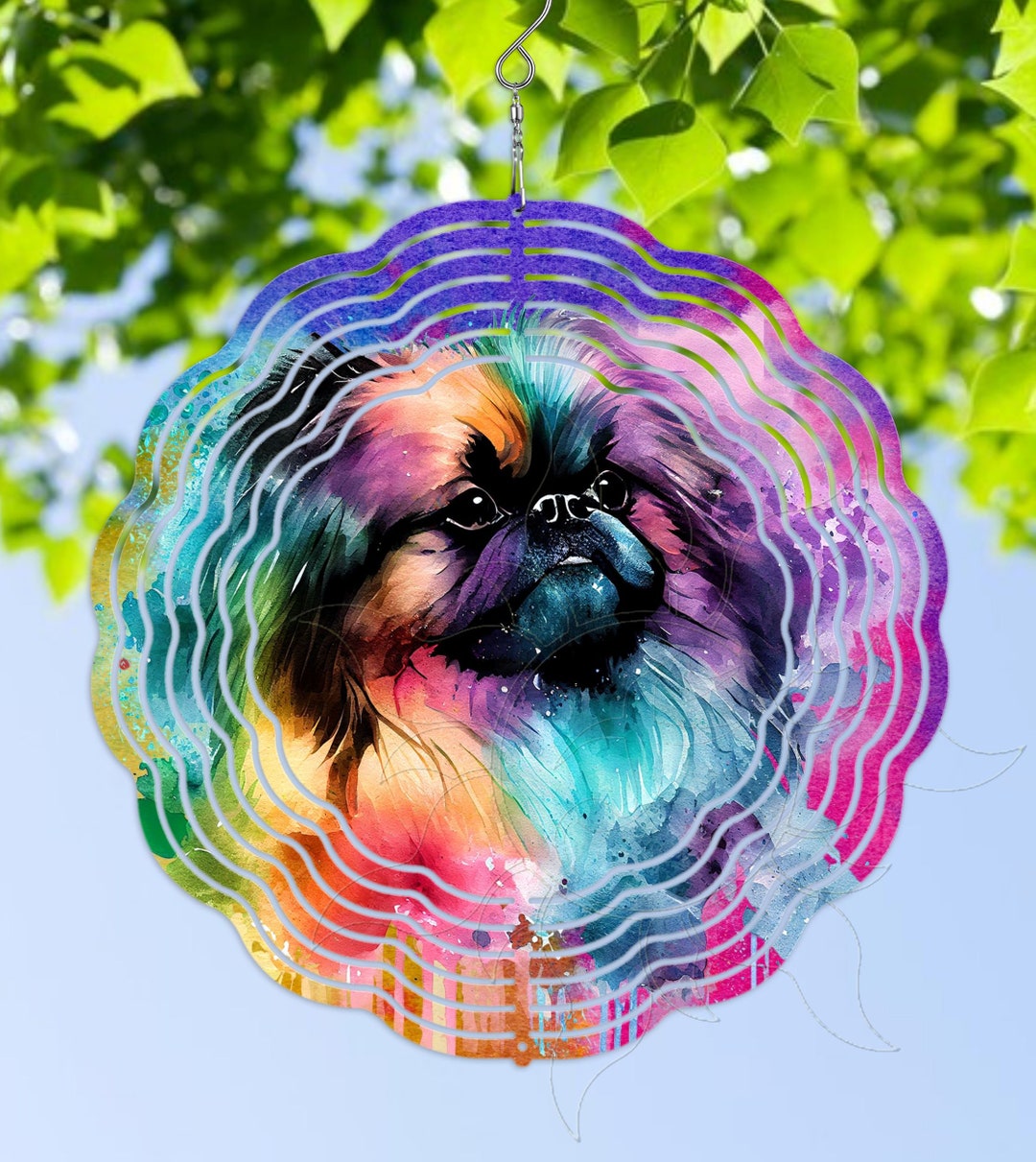 Wind Spinner Watercolor Pekingese Dog Dogs Pretty 3D Metal Garden Yard ...