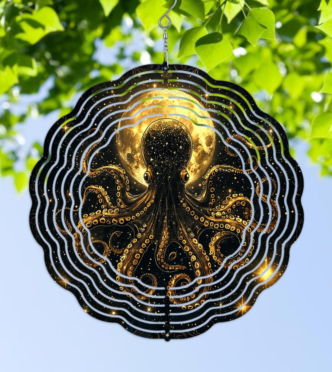 Octopus Wind Spinner Mystic Glow 3D Metal Garden Yard Patio Hanging ...