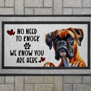 Boxer Doormat Dog No Need to Knock Welcome Mat Heavy Duty Rubber Backed ...
