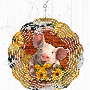 Wind Spinner Pink Pig Cute Sunflowers Country Western Style Design Pigs ...