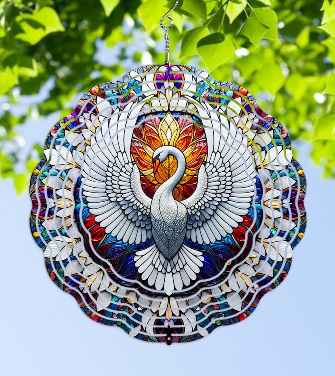 Swan Wind Spinner Stained Glass Look Background Colorful Design 3D ...