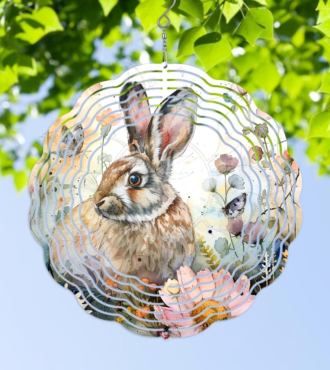 Rabbit, Wind Spinner, Hare, Flowers, Animal, Metal, Hanging, Inside ...