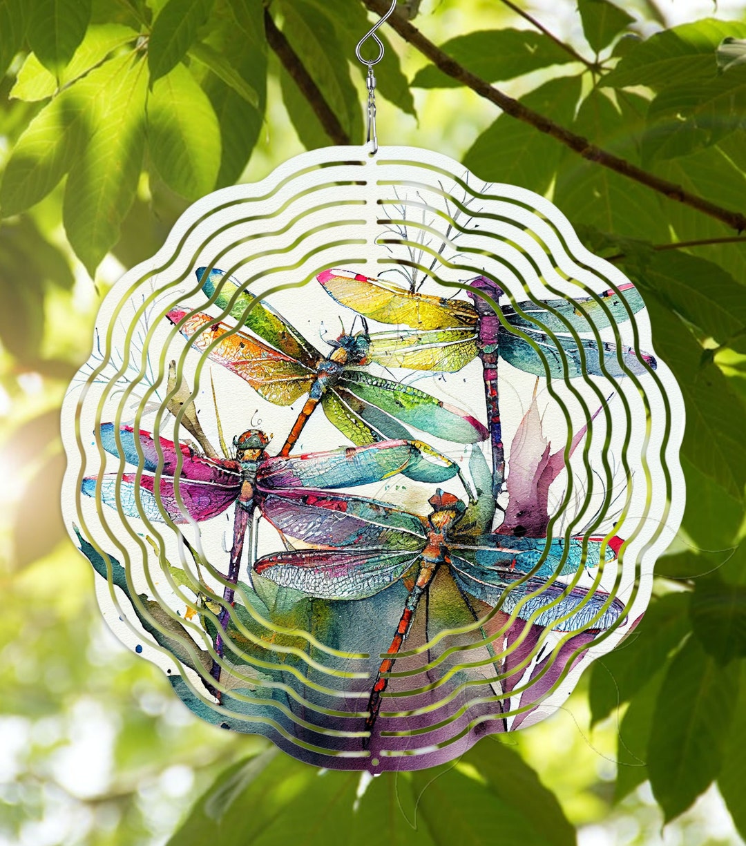 Watercolor Dragonfly Wind Spinner Pretty Rainbow Colors Metal 3D Garden ...