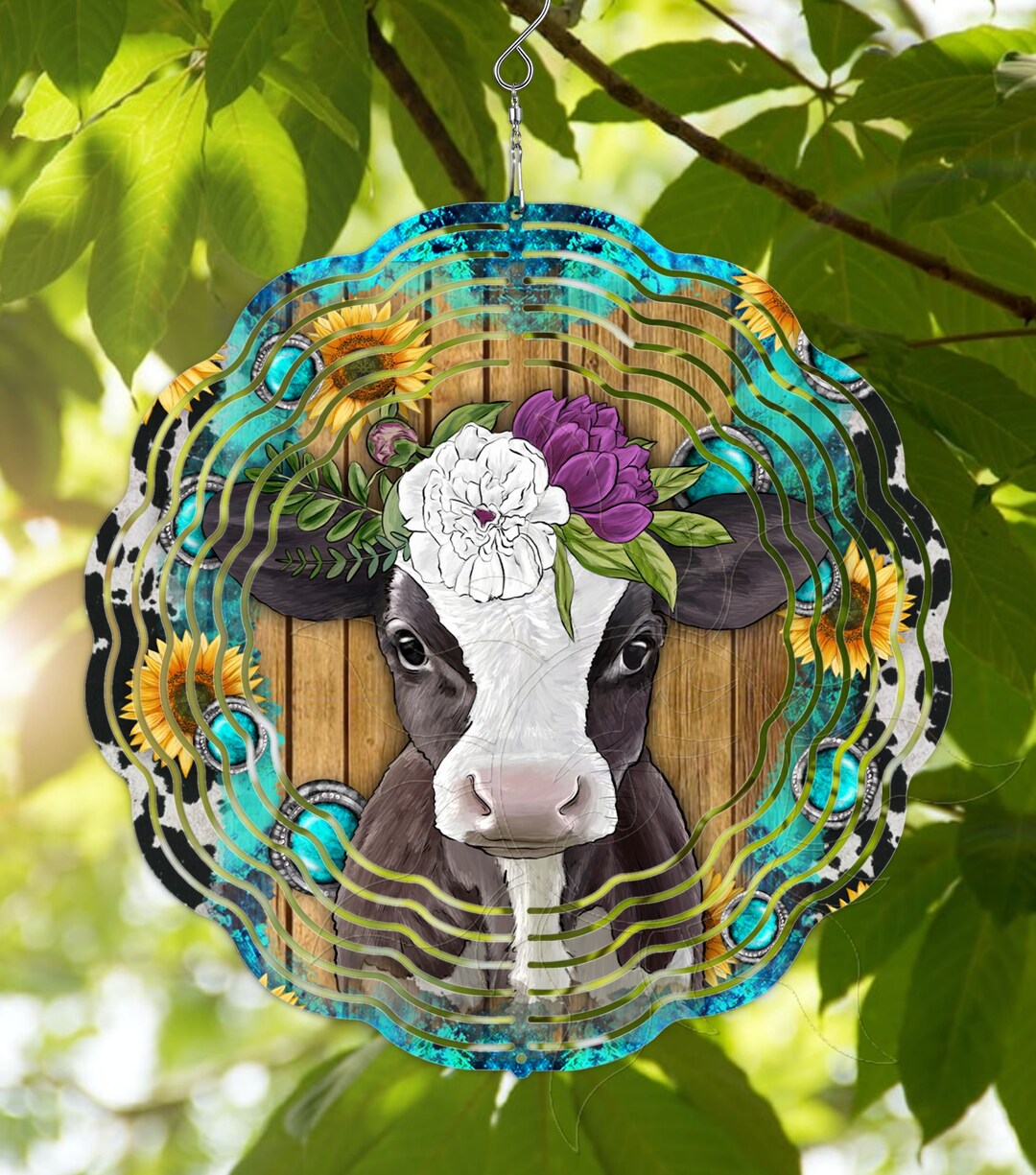 Wind Spinner Baby Calf Cow Cows Cattle Gemstones Flowers Country Style ...