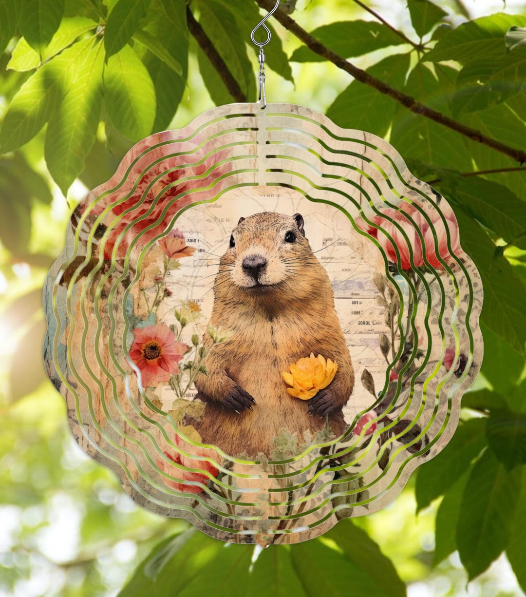 Groundhog Wind Spinner Woodland Animals 3D Metal Garden Yard Patio ...