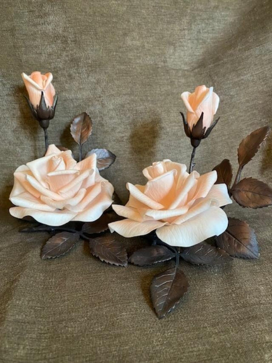 Pair of Boehm Double Stem Pink Roses - Etsy