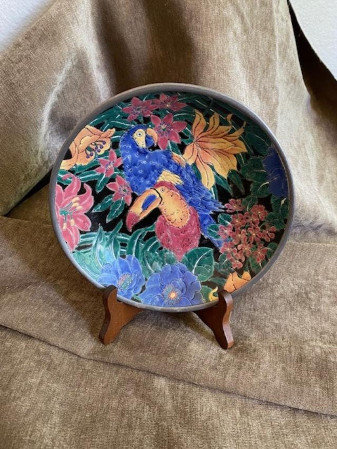 Pewter and Ceramic Parrot Bowl - Etsy