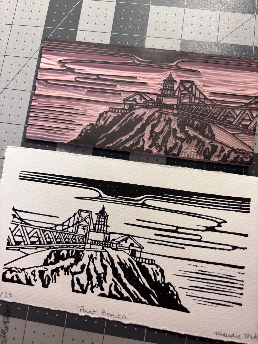 Handmade “point Bonita” Lighthouse Linocut Print | 7x4 - Etsy