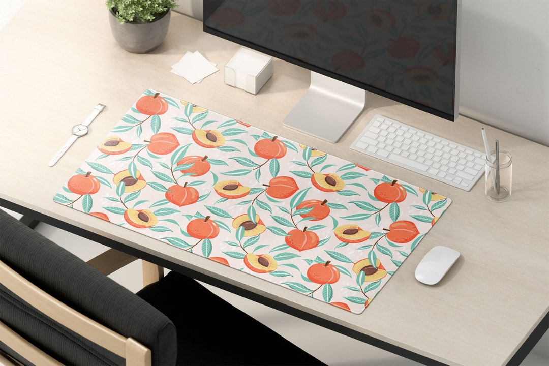 Peach Pattern Cute Desk Pad Peach Mouse Pad Peach Pattern - Etsy