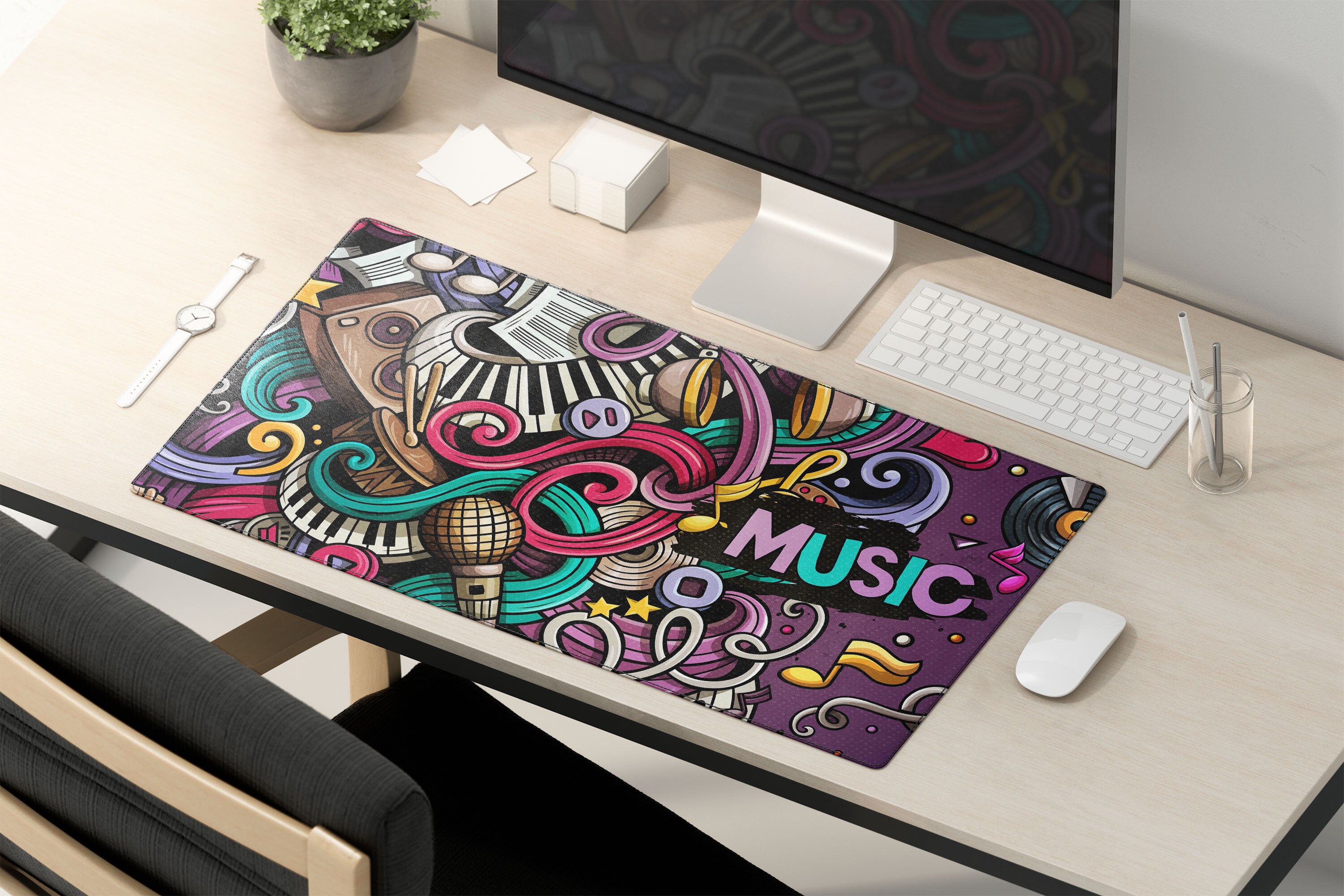 Musical Notes & Instruments Desk Mat Musical Large Mouse Pad - Etsy