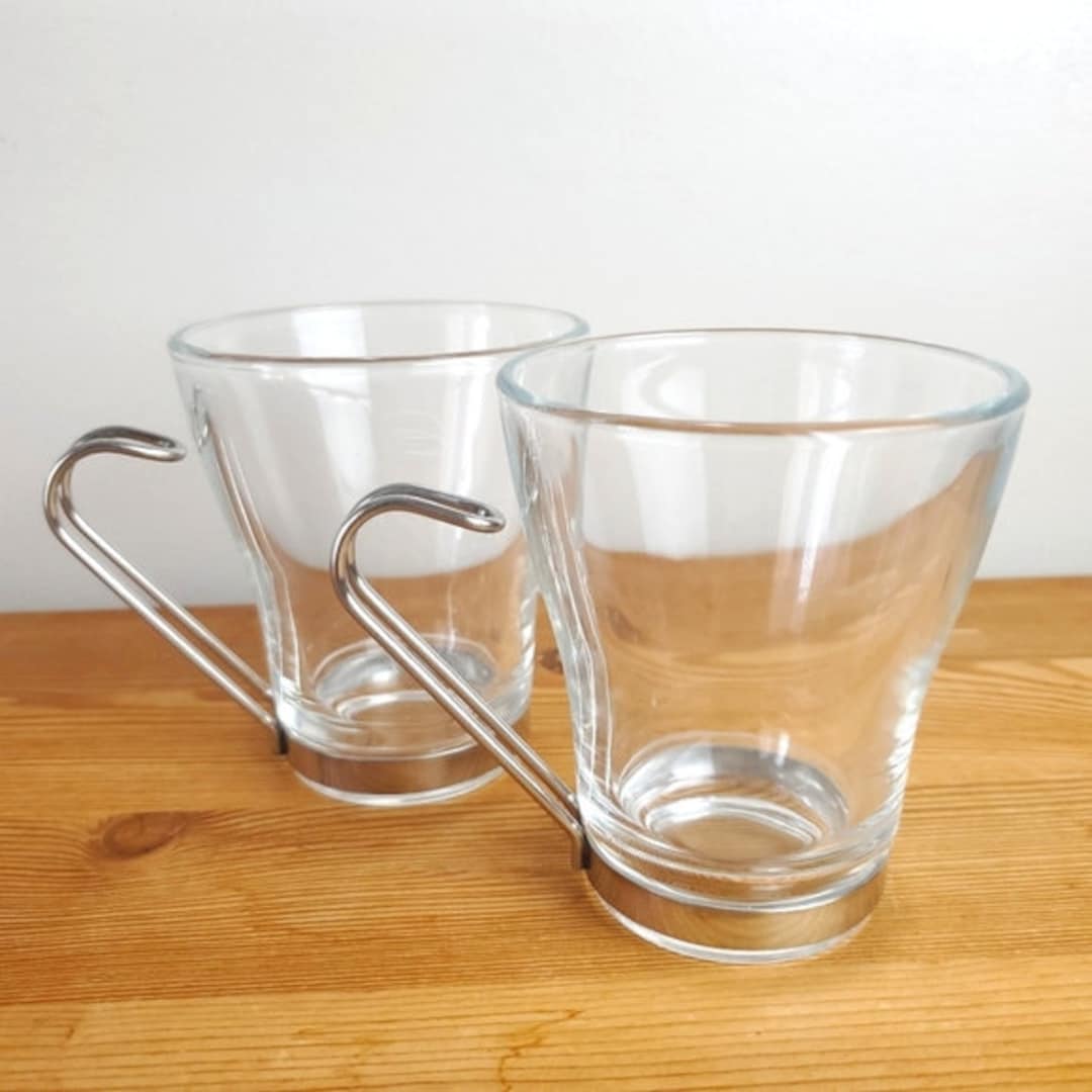 Vintage Vitrosa Italy Clear Glass Coffee Cups With Metal - Etsy