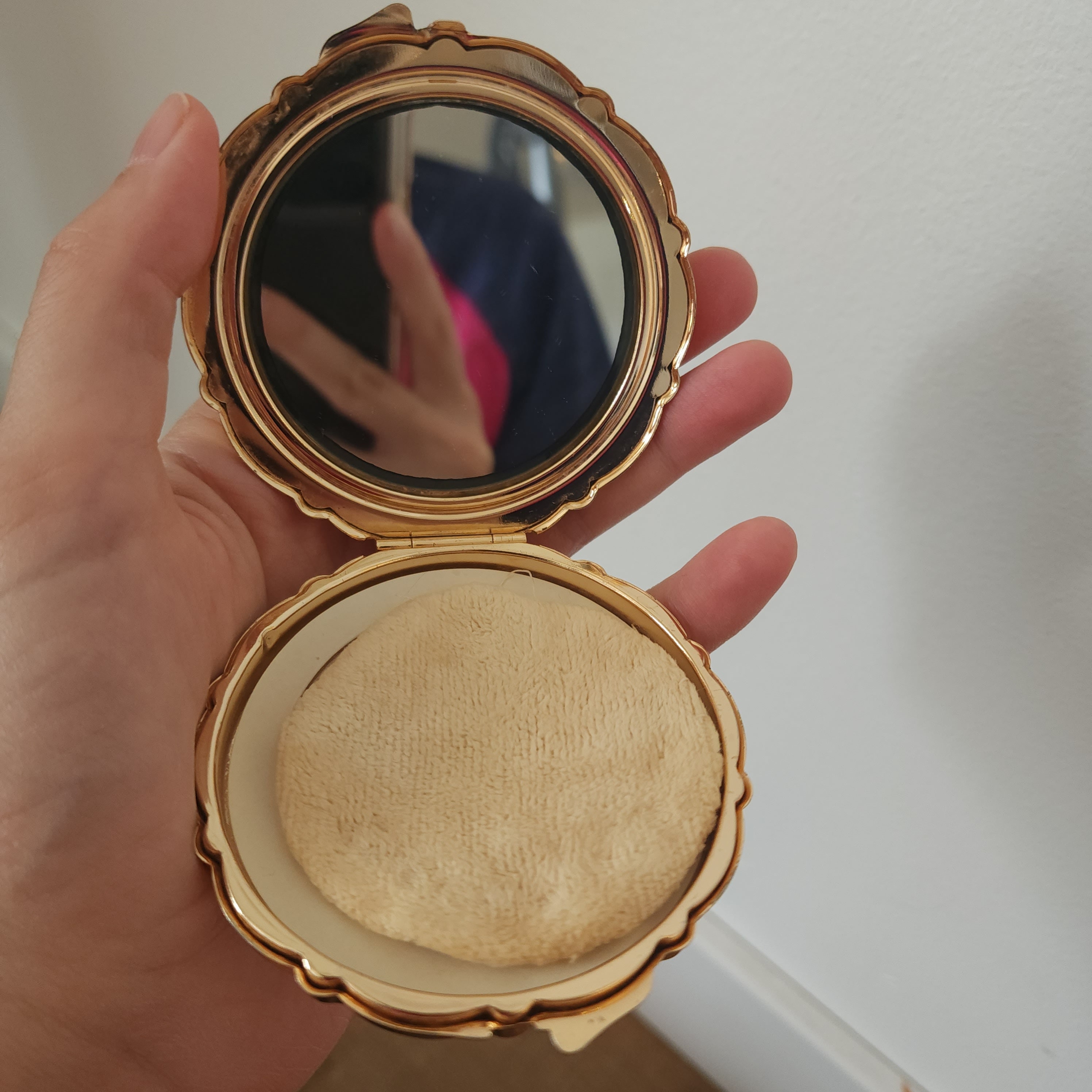 Vintage Enamel Mirror and Powder Compact With Floral Motif - Etsy