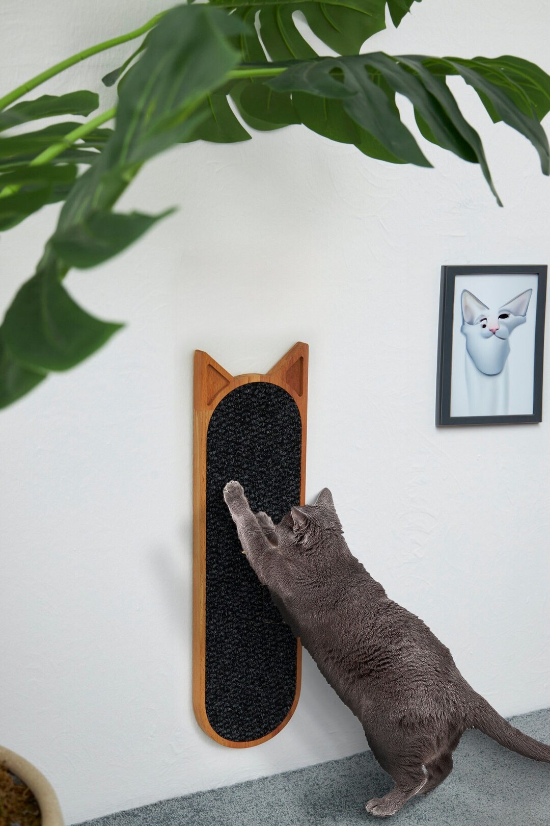 Wall-mounted Solid Wood Cat Scratching Board in Black - Etsy