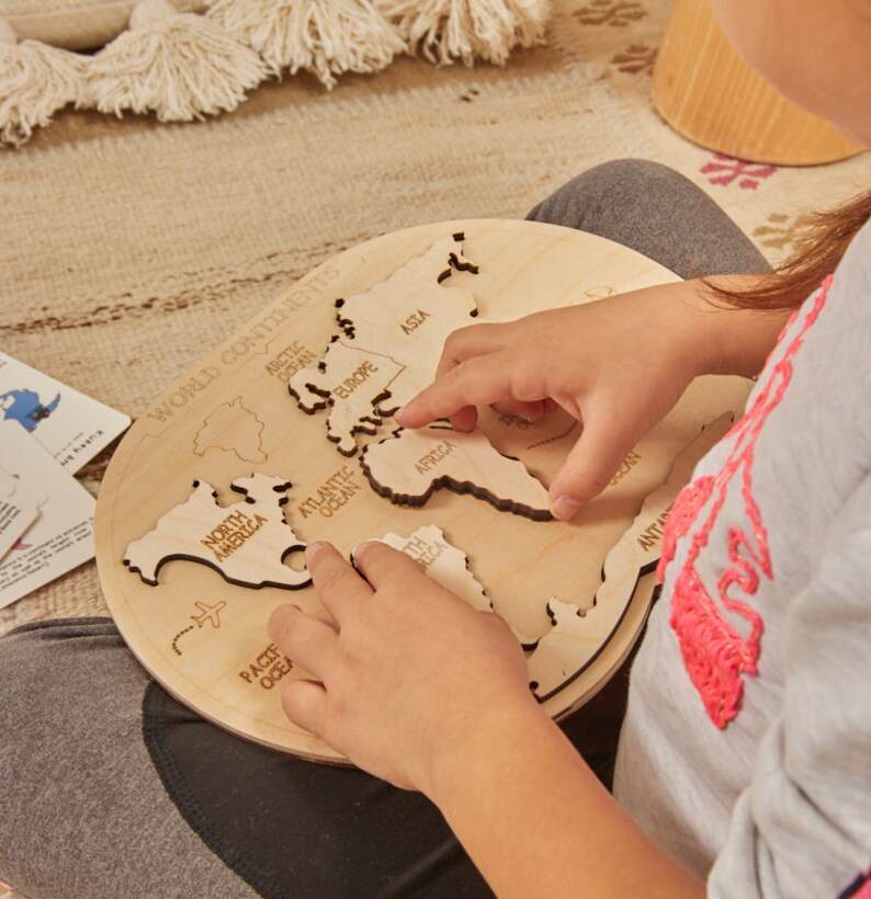 Continents & Oceans Wooden Educational Puzzle (with Card) - Etsy