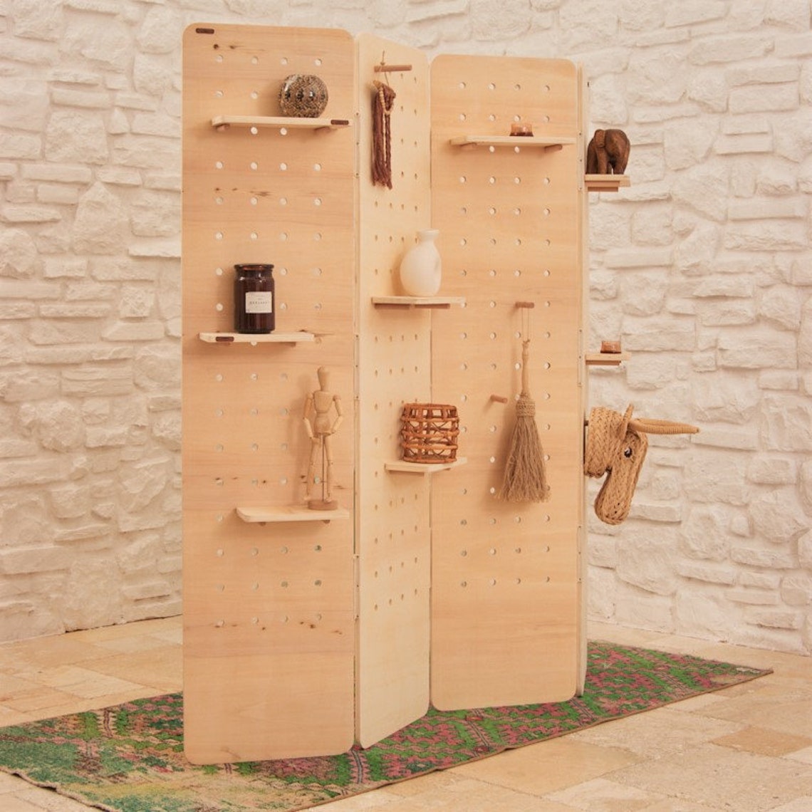 Wooden Screen Free Standing Pegboard Wood Divider Pegboard Etsy