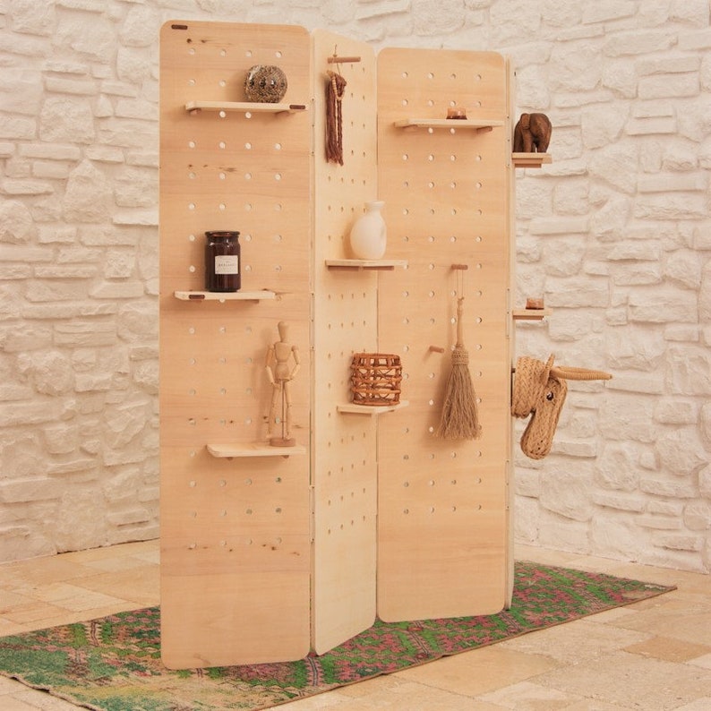 Wooden Screen Free Standing Pegboard Wood Divider Pegboard - Etsy