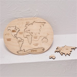 Continents & Oceans Wooden Educational Puzzle (with Card) - Etsy