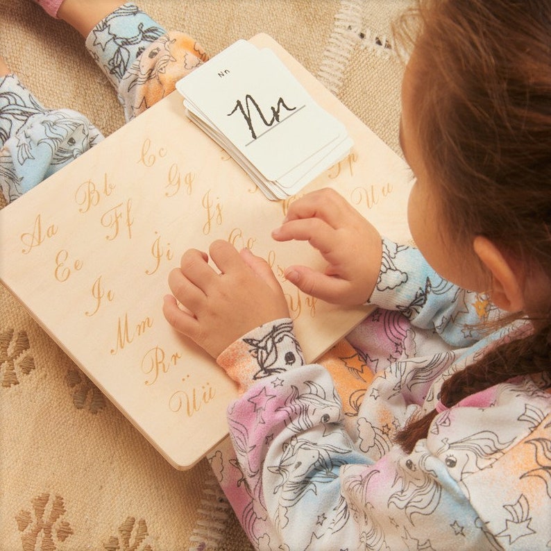 Wooden Alphabet Montessori Board and Tabletop Reference Chart, Classic ...