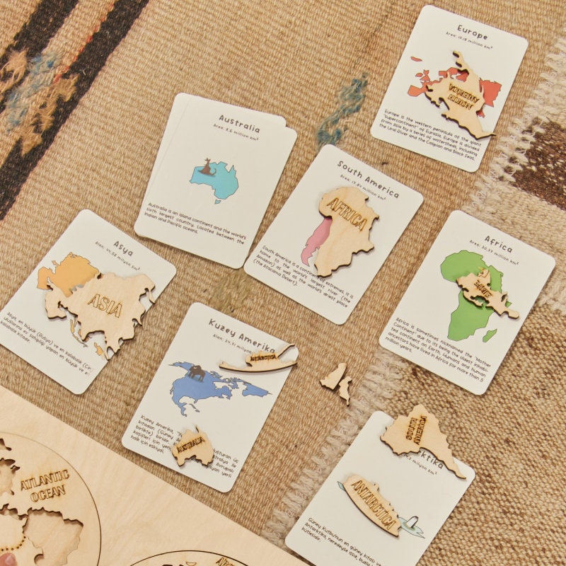Continents of the World Learning Cards, Montessori Preschool ...