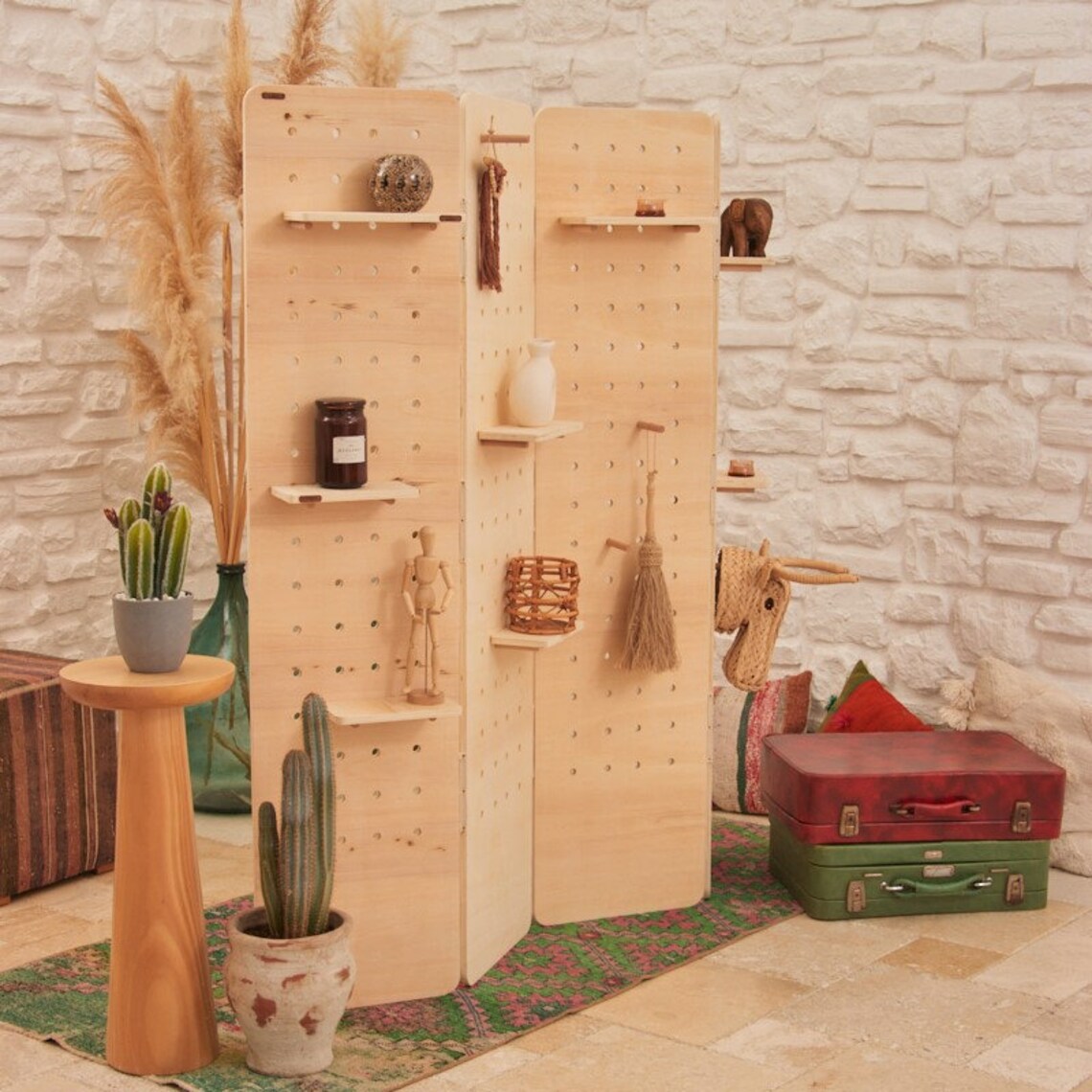 Wooden Screen Free Standing Pegboard Wood Divider Pegboard - Etsy