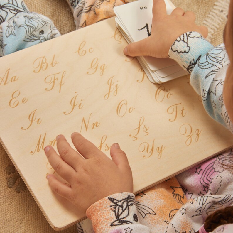 Wooden Alphabet Montessori Board and Tabletop Reference Chart, Classic ...