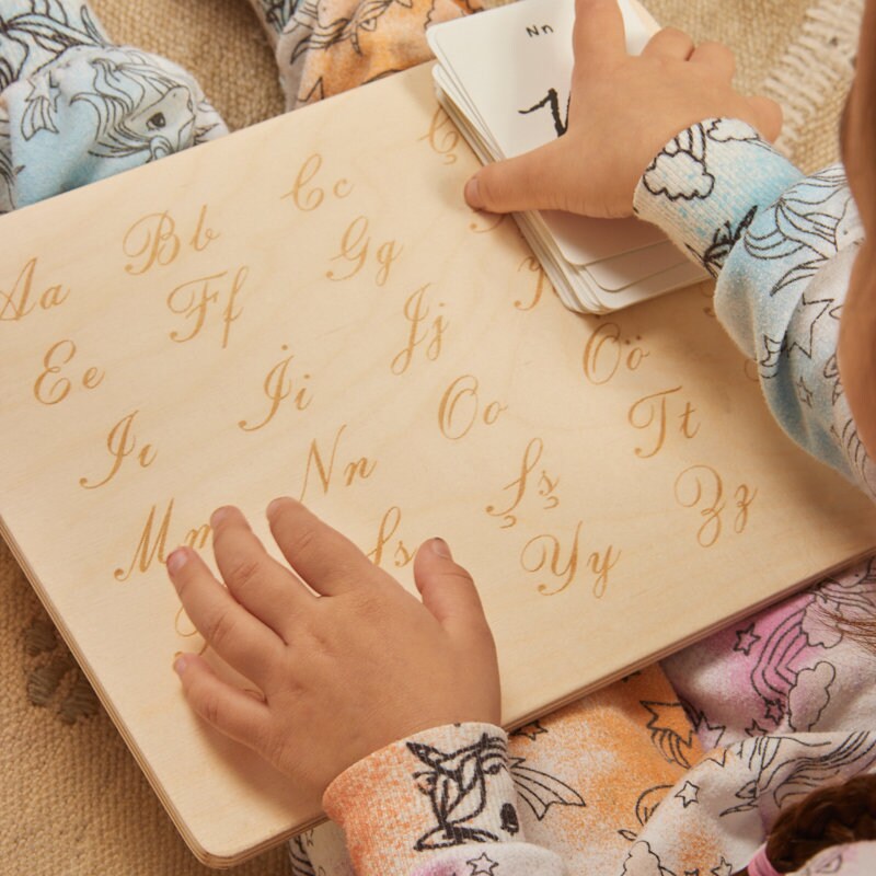 Wooden Alphabet Montessori Board and Tabletop Reference Chart, Classic ...