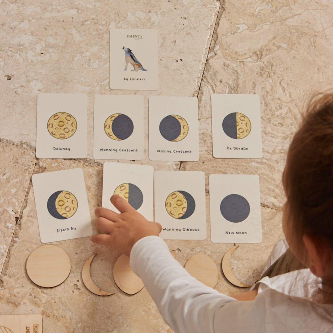 Moon Phases Learning Cards, Montessori Preschool Educational Cards ...
