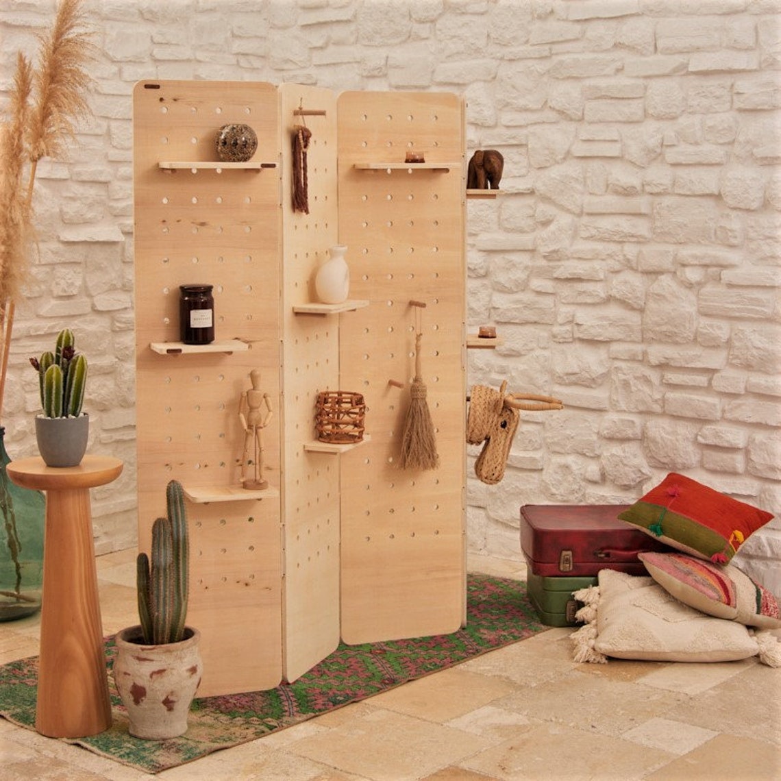 Wooden Screen Free Standing Pegboard Wood Divider Pegboard - Etsy