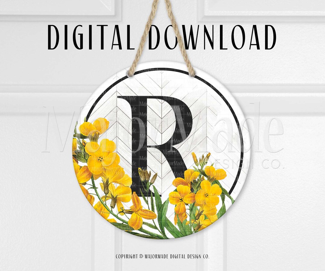 Yellow Floral Door Hanger Design | Family Name Door Hanger Design ...