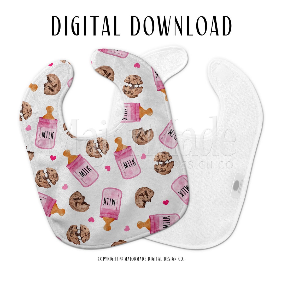 Milk & Cookies Bib Design | Baby Bib Design | PNG | Sublimation Design ...