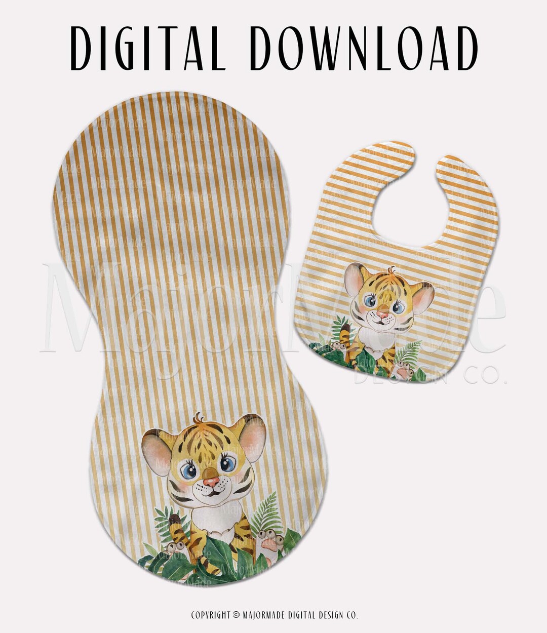 Safari Tiger Bib and Burp-cloth Design | PNG | Sublimation Design ...