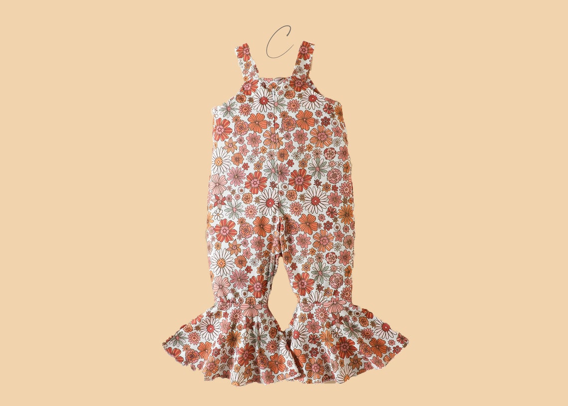 Retro 70s Baby Girl Bell Bottom Floral Jumpsuit/ Toddler Bell Bottoms ...