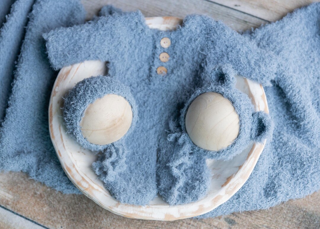 LABUBU BEAR Newborn Photo Prop Set: Teddy Wool Romper, Hats & Wrap ...