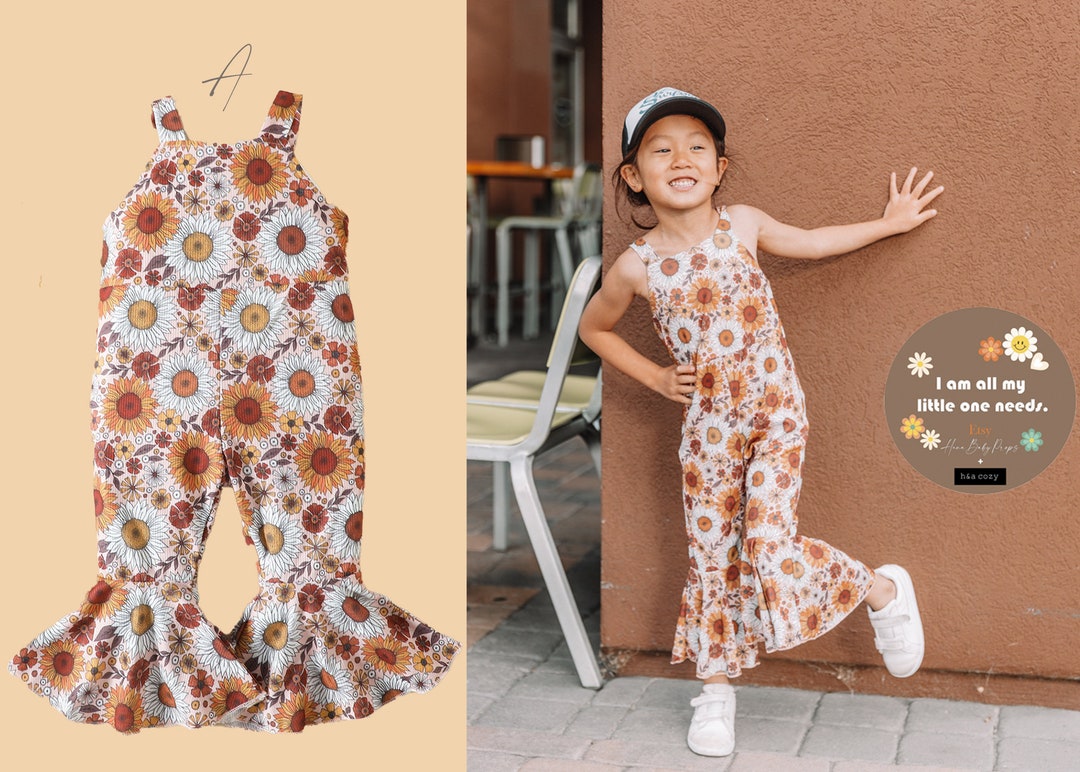 Retro 70s Baby Girl Bell Bottom Floral Jumpsuit/ Toddler Bell Bottoms ...
