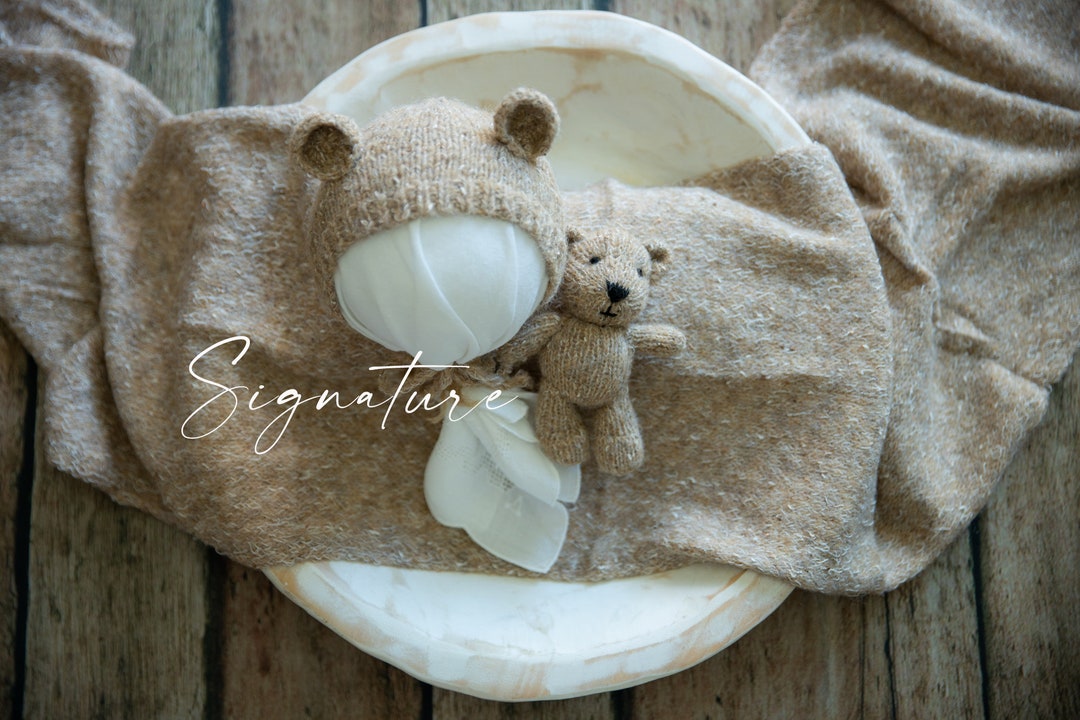 Knitted Newborn Photo Prop Set/ Handmade Knitted Toy Bear/ Knitted Baby ...