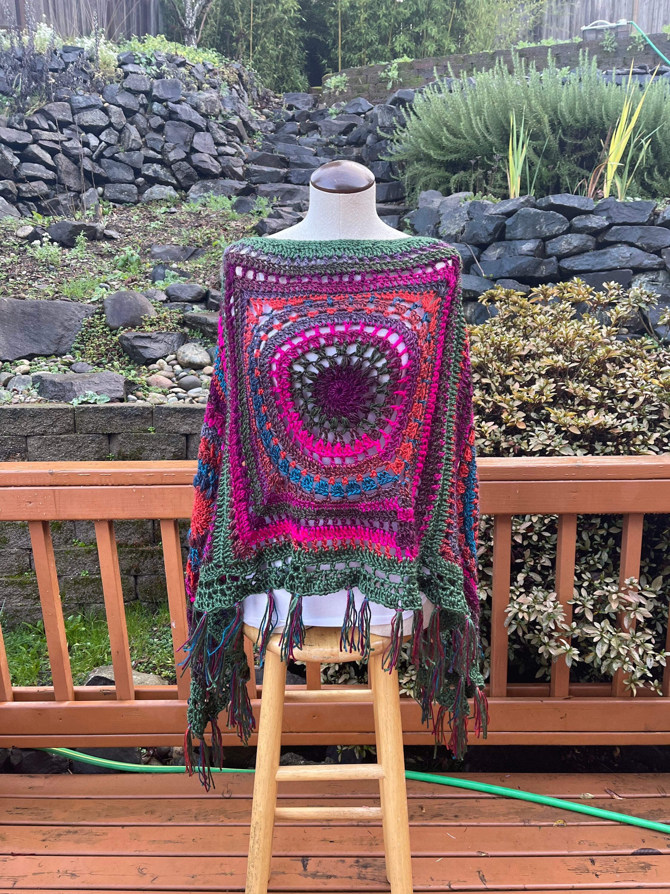 Boho Granny Square Poncho With Fringe - Etsy