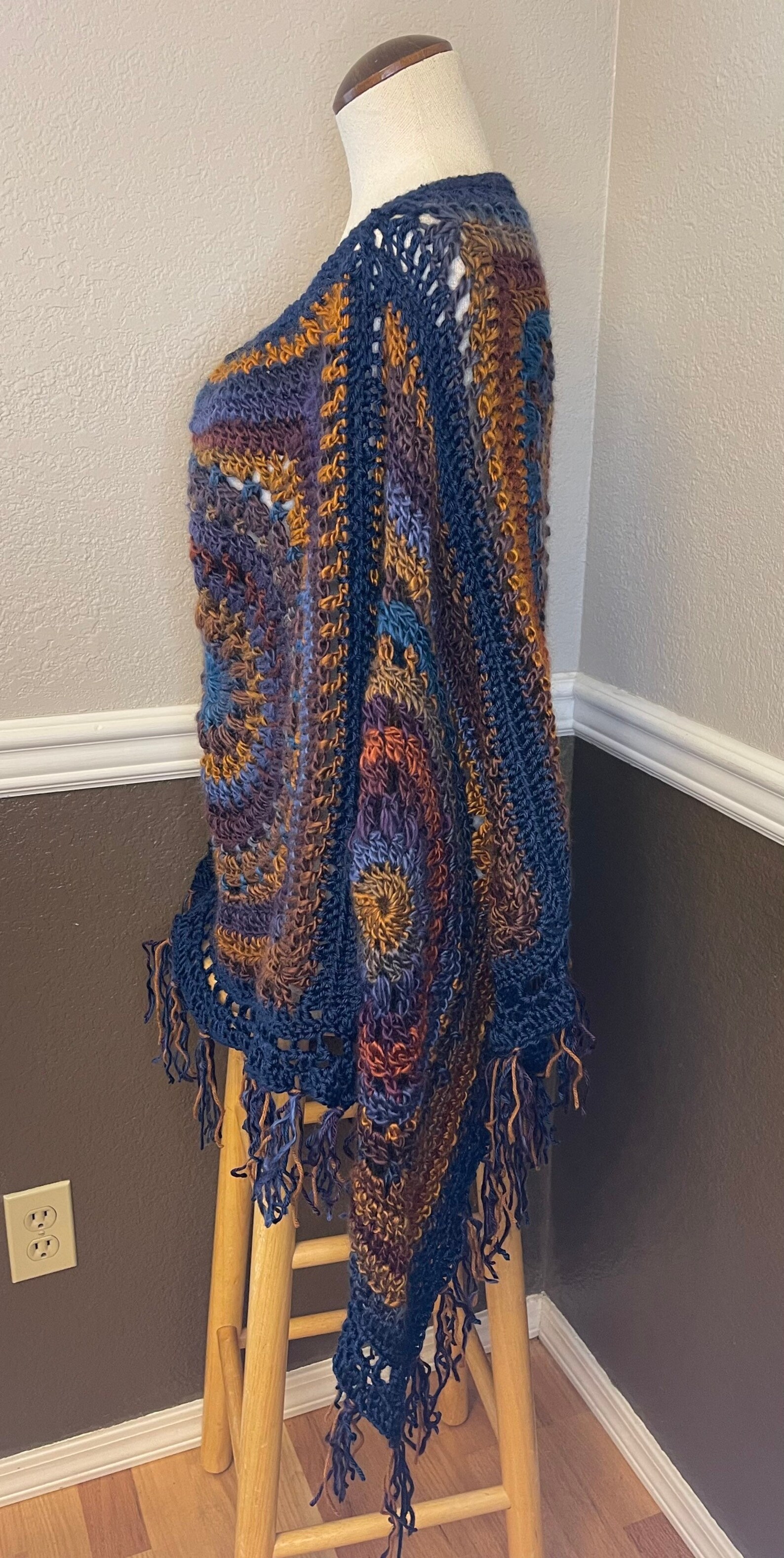 Boho Granny Square Poncho With Fringe - Etsy