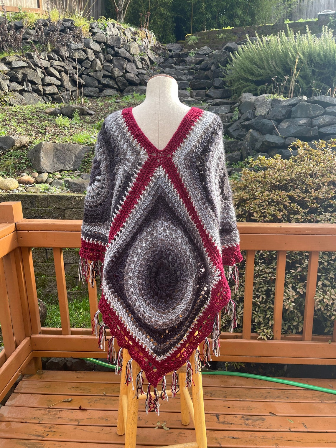 Boho Granny Square Poncho With Fringe - Etsy
