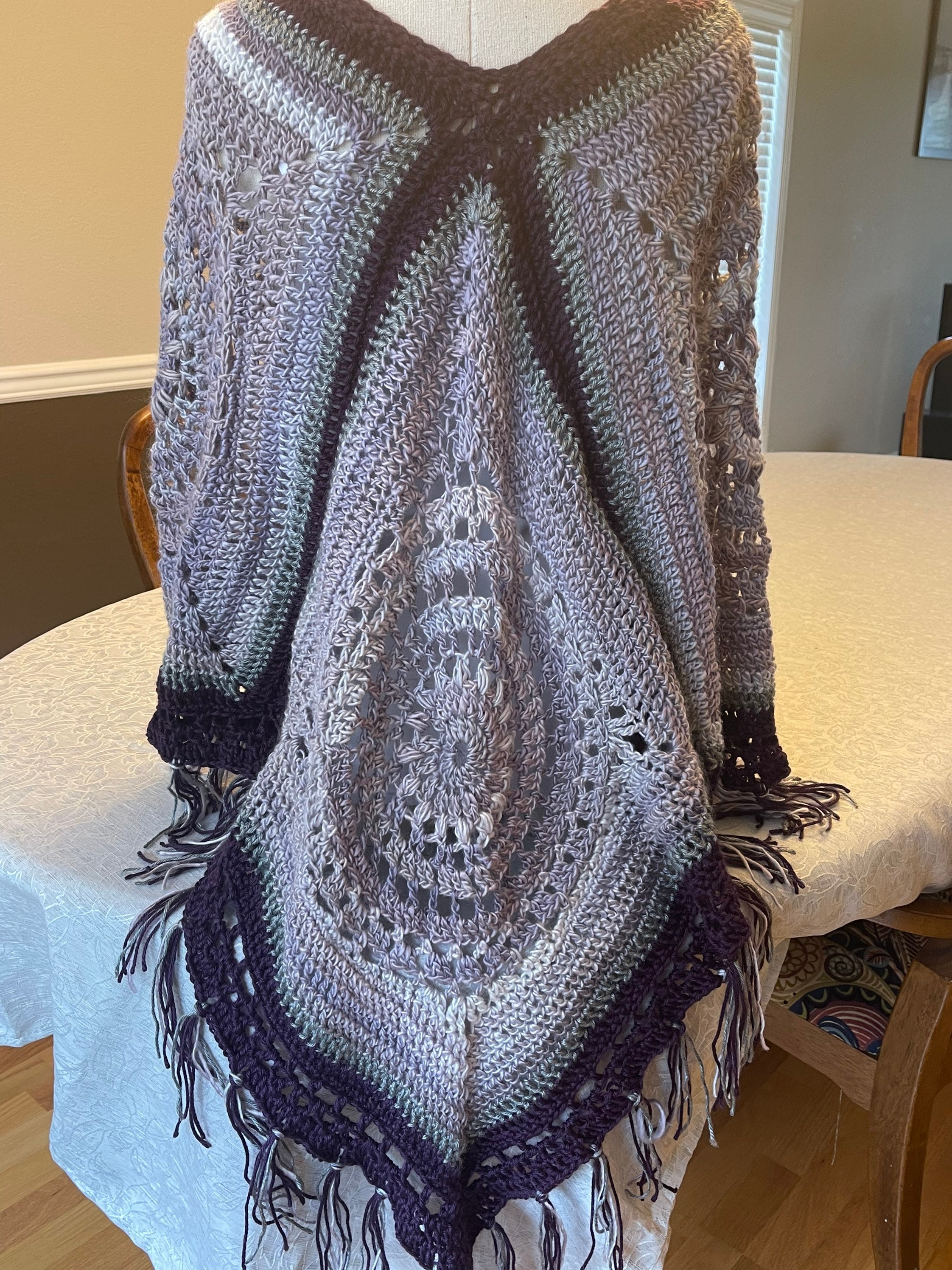 Boho Granny Square Poncho With Fringe - Etsy