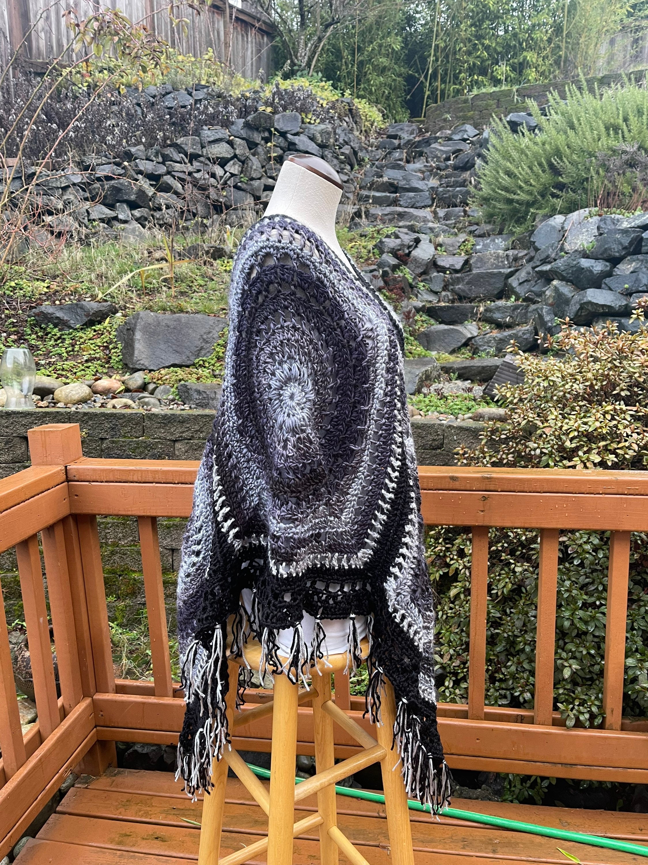 Boho Granny Square Poncho With Fringe made and Ready to - Etsy