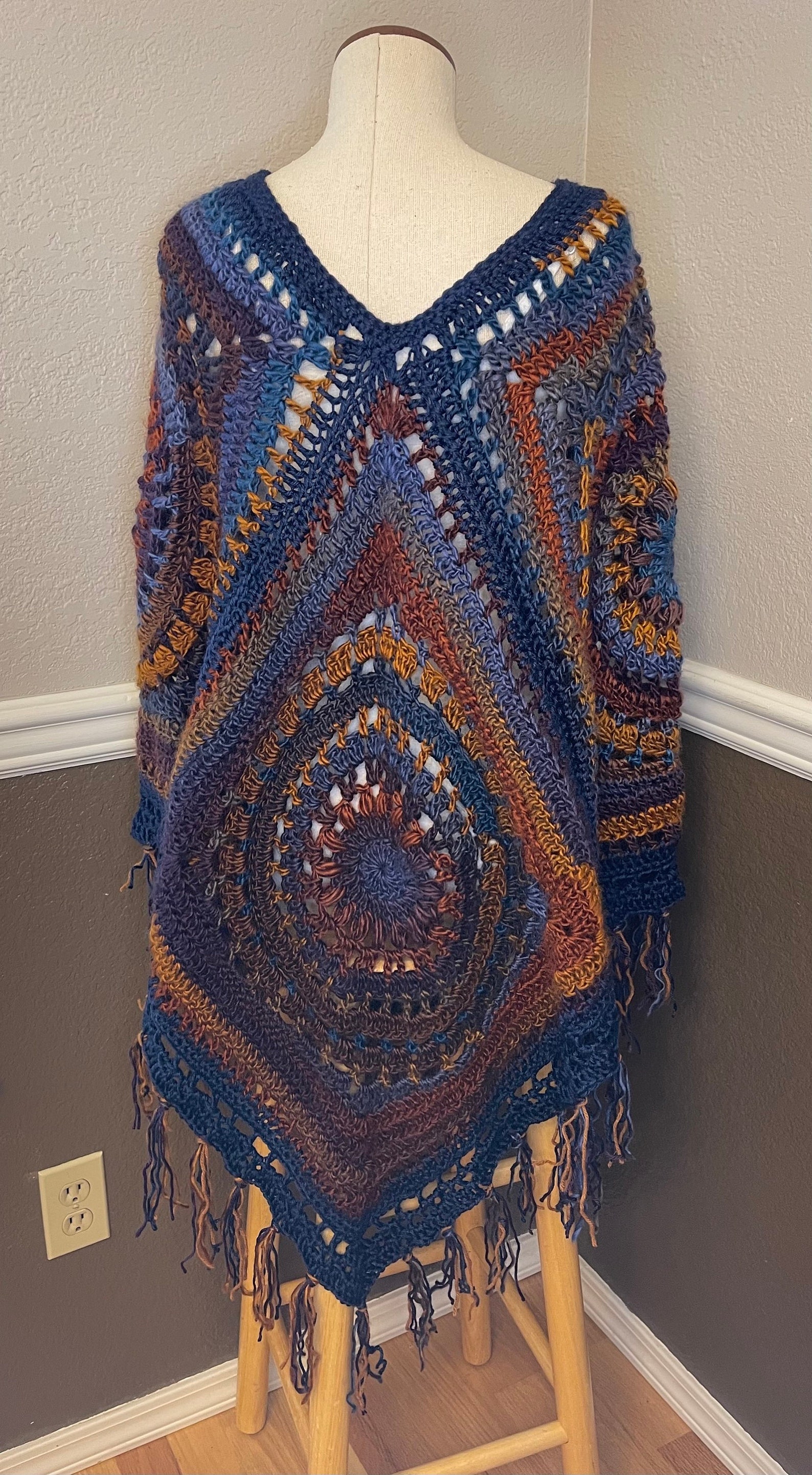 Boho Granny Square Poncho With Fringe - Etsy