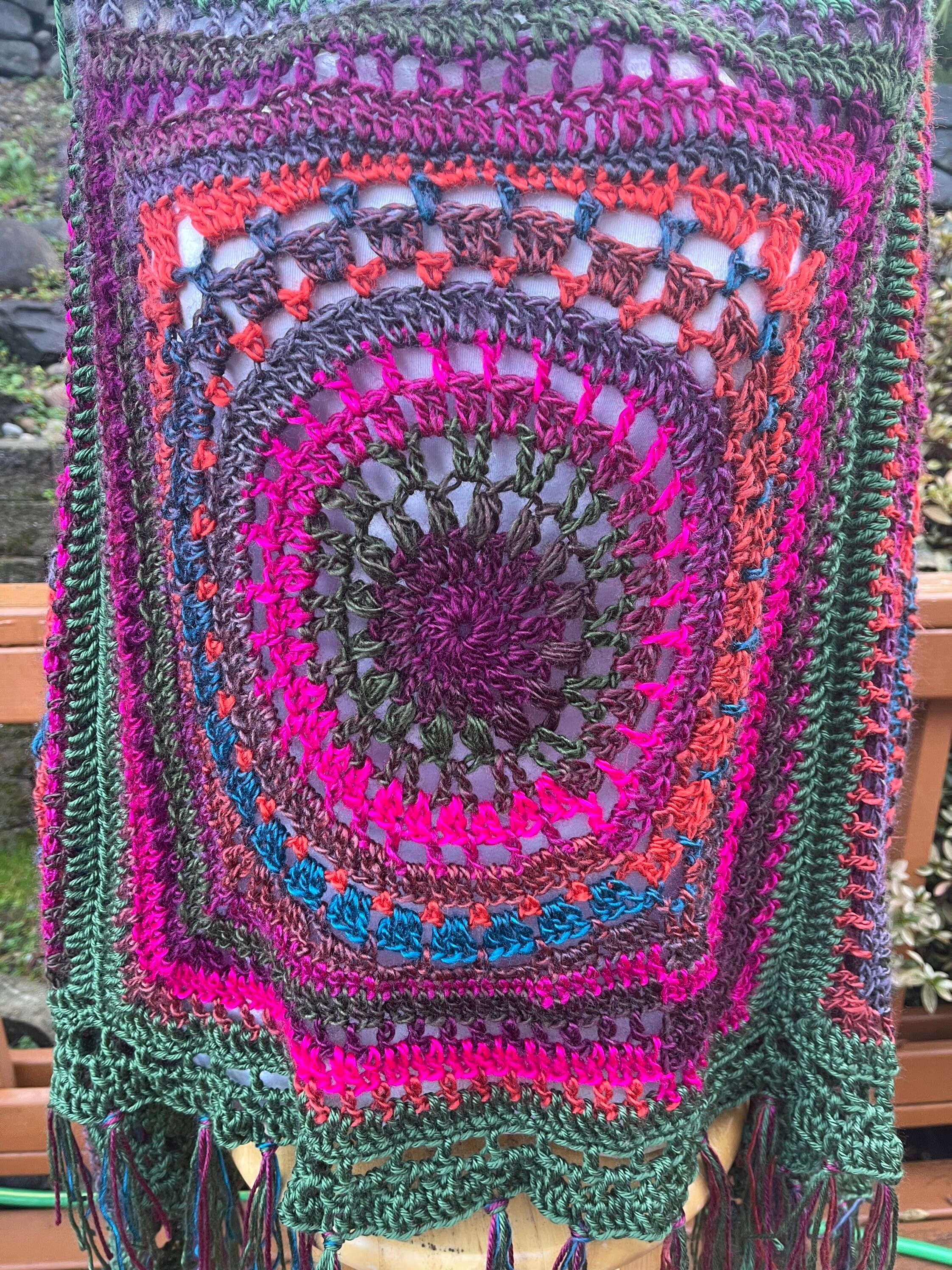 Boho Granny Square Poncho With Fringe | Etsy