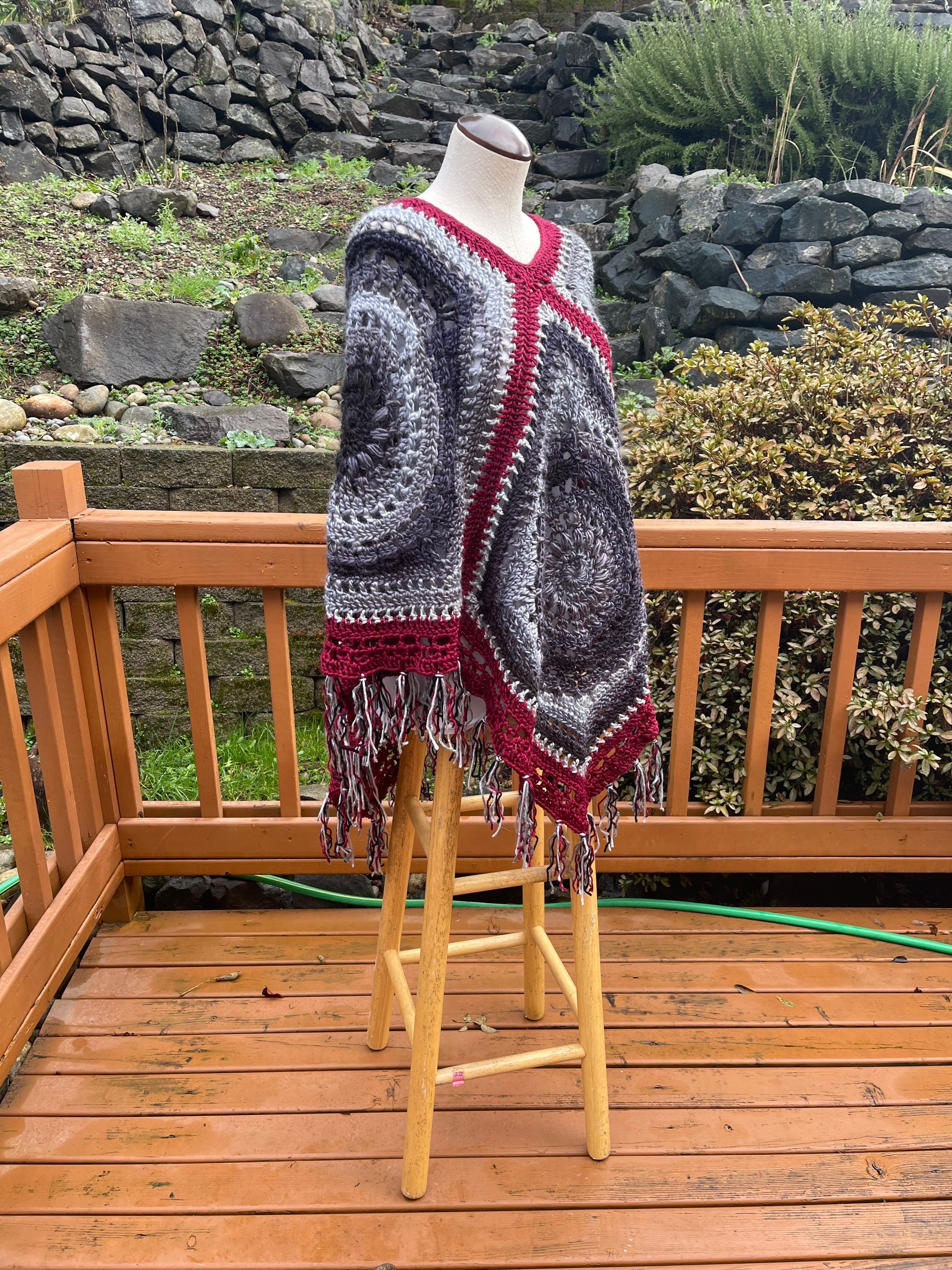 Boho Granny Square Poncho With Fringe - Etsy